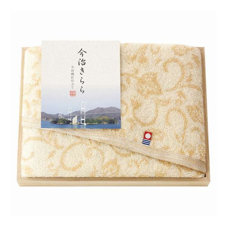 着物のように上品で自然を感じる色彩で織り上げた情緒あふれる和更紗模様百二十年の歴史と受け継がれる職人技が光る情緒溢れる今治タオルを高級感漂う木箱に丁寧に詰め合わせた、特別な贈り物日本製【セット内容】-サイズ：34×75cm重量/容量：-箱サ...