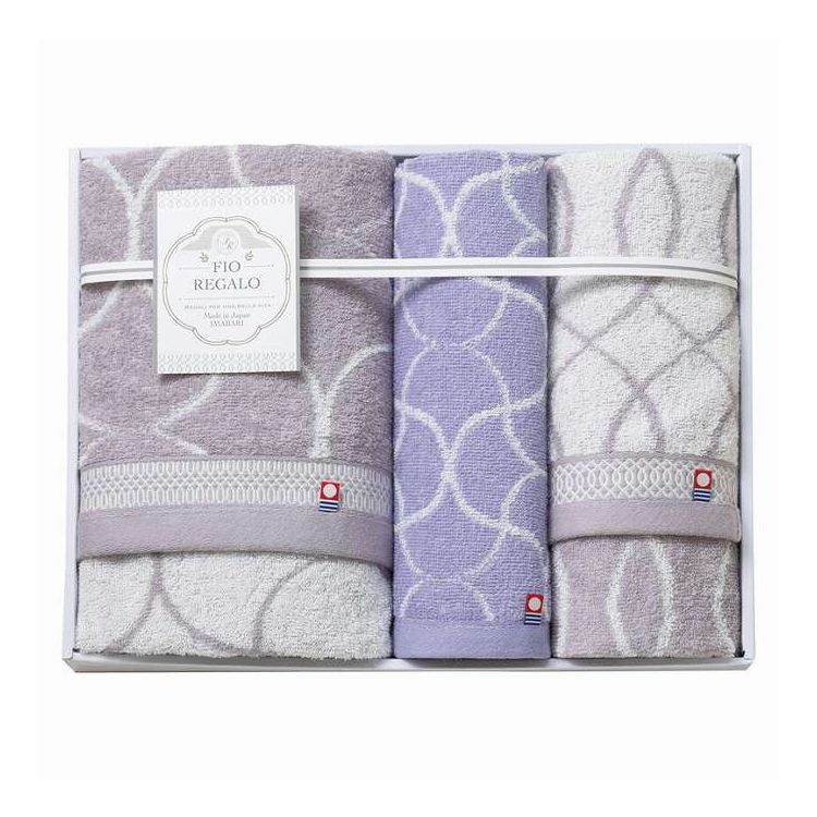 落ち着いた色合いでモダンなデザインのタオルです。タオルの名産地今治で織り上げたタオルは、使いはじめから吸水性が良く、ふんわりした風合いが長続きします。日本製【セット内容】セット内容/バスタオル（60×110cm）・フェイスタオル（33×75...