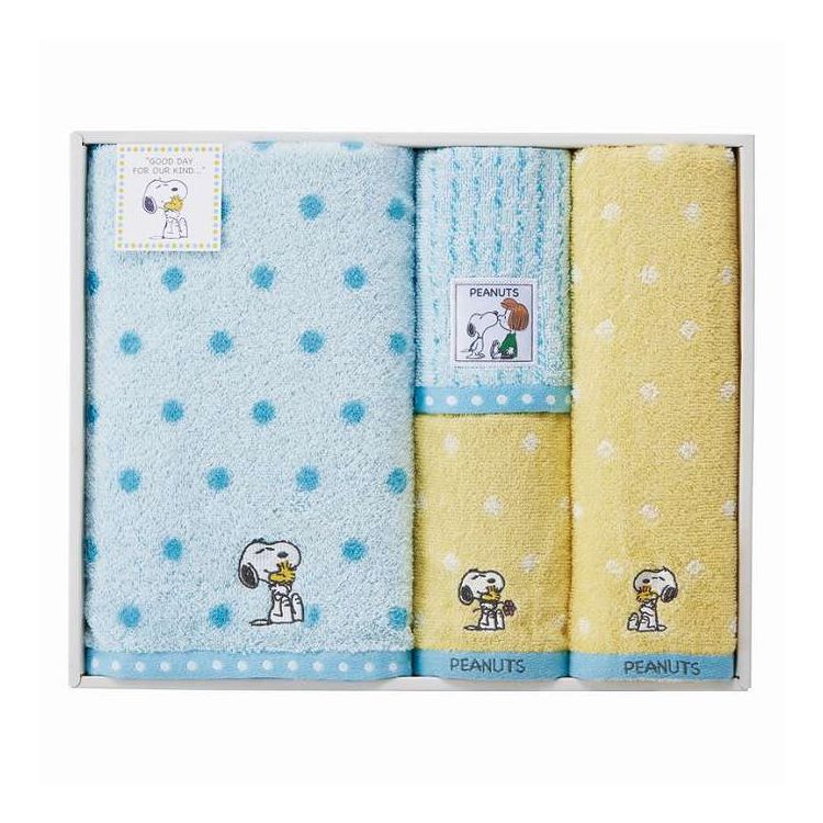 PEANUTSからハグをテーマに、スヌーピーが仲間に寄り添うシーンをモチーフにしました。ハグするスヌーピーから優しさや思いやりが伝わるデザインです。ドットとストライプのシンプルなパターンは子どもから大人まで使いやすく、内祝いにおすすめです。...