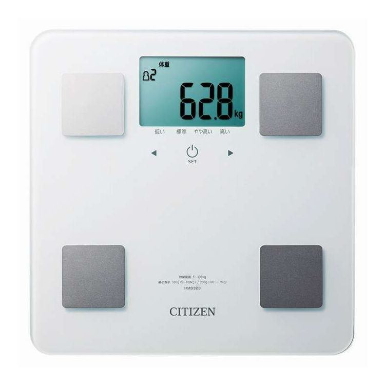 目標体重設定でダイエット、カラダづくりをサポート。ベーシックな7つの測定項目と判定付きの体組成計。スリムなボディにベーシックでカジュアルな7の測定項目を表示する体組成計。清潔感があり飽きがこないホワイト★単4乾電池4本付（お試し用）【セット...