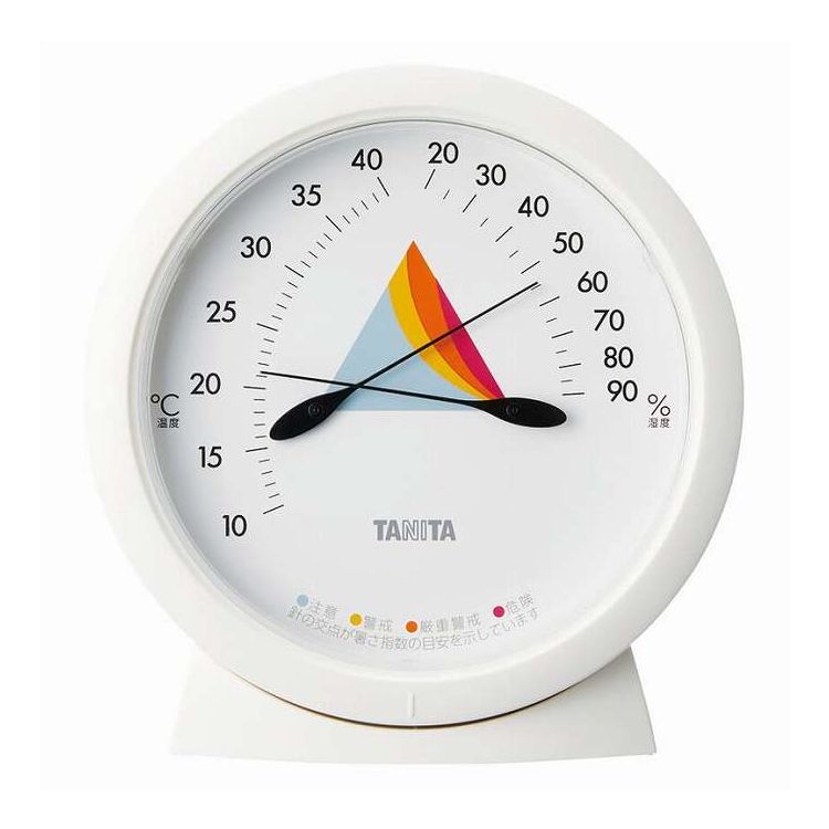 熱中症になりやすい室内環境を知らせるアナログ温湿度計。・暑さ指数を温湿度計の針の交点でお知らせ・暑さ指数が色分けされていることで目安が分かりやすい・置き掛け両用（スタンド付き）★スタンド付【セット内容】-サイズ：約13.2×13.2×2.6...
