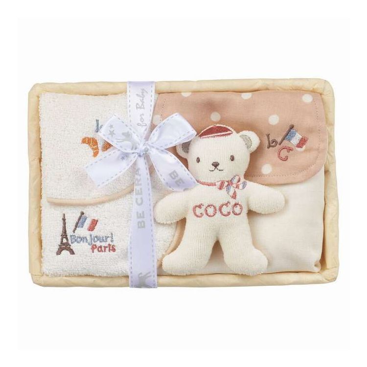 日本製【セット内容】授乳スタイスイーツ・授乳スタイエッフェル塔・汗とりパット・竹籠（14.5×21.5×5cm）×各1サイズ：-重量/容量：0.1kg箱サイズ：-材質：スタイ・汗とりパット:綿100%、マスコットクマ:綿100%、（中綿）ポ...