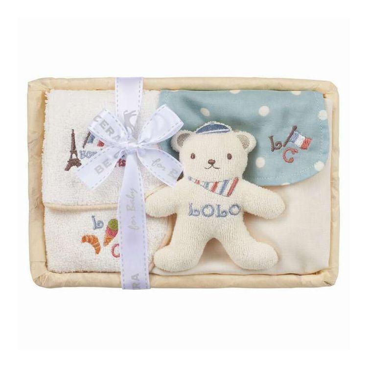 日本製【セット内容】授乳スタイスイーツ・授乳スタイエッフェル塔・汗とりパット・竹籠（14.5×21.5×5cm）×各1サイズ：-重量/容量：0.1kg箱サイズ：-材質：スタイ・汗とりパット:綿100%、マスコットクマ:綿100%、（中綿）ポ...