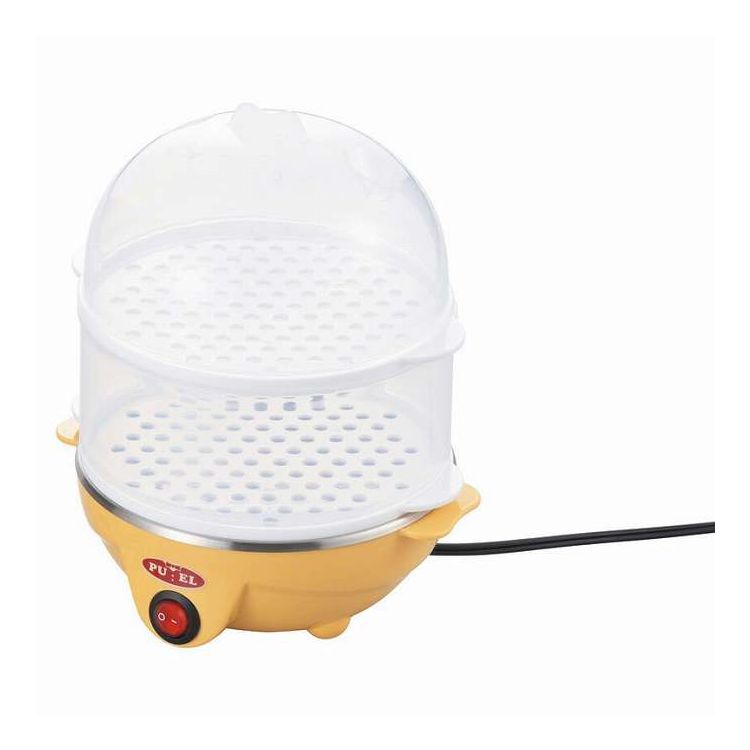 ゆで卵と蒸し料理が調理できる電気蒸し器!ゆでたまごが一度に7個作れます。半熟玉子、完熟玉子もお手のもの!「半熟・やわらかめ・かため」水の量を調節することでゆで加減が選べます。二段同時の調理で時短メニュー!蒸し料理やお料理の下ごしらえなどが一...