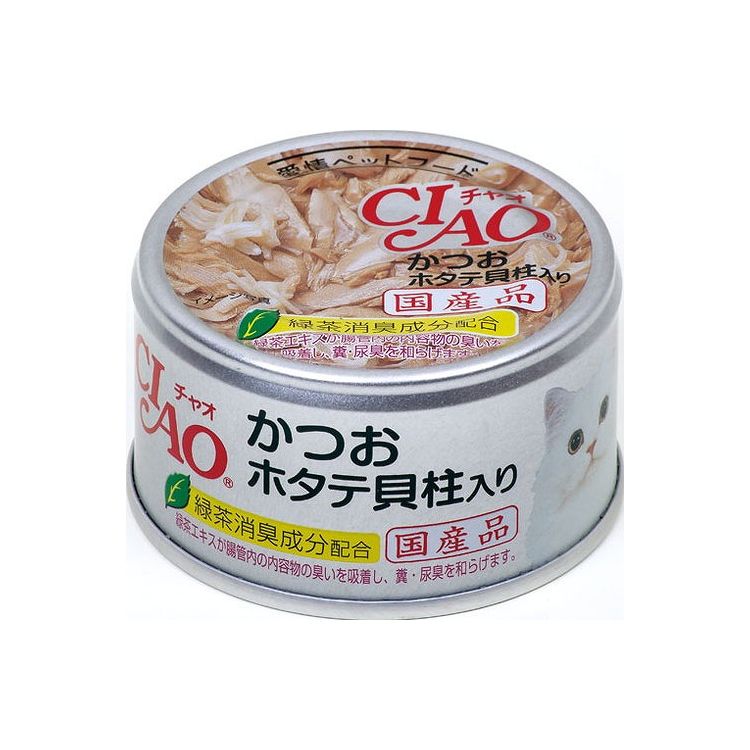 【商品説明】かつお白身をベースにしたおいしい缶詰・かつおの白身に、ほたて貝柱を加えました。・食べやすいゼリータイプです。・ビタミンEを配合し、猫の健康に配慮しています。・着色料不使用・緑茶消臭成分配合で腸管内の内容物の臭いを吸着し、糞・尿臭...