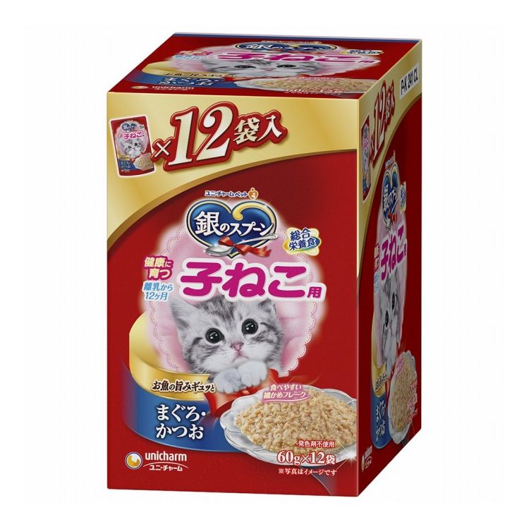 【商品説明】・幼猫用総合栄養食キャットフード。・12カ月までの子猫に適した栄養バランス設計なので、子猫が健康に育ちます。・お魚のうまみたっぷりの食べやすい細かめフレーク。・60gパウチが1箱に12個入ったパック〇原材料(成分)魚介類(まぐろ...
