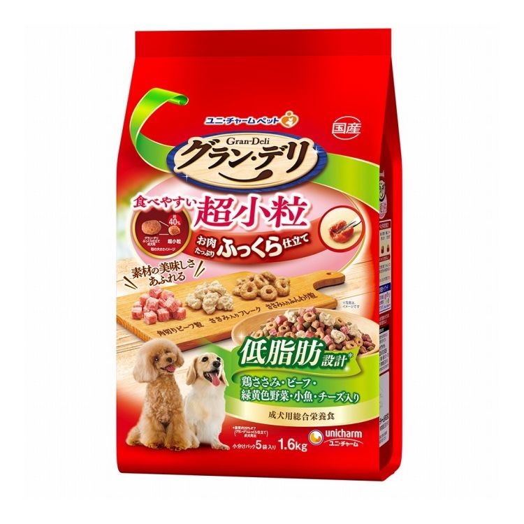 【商品説明】・美味しいふっくら仕立てのグルメフード。・角切りビーフ粒・ささみ入りふんわり粒・ささみ入り大豆フレーク入り・口の小さなワンちゃんでも食べやすい超小粒タイプ。※粒の大きさ約40％(グラン・デリふっくら仕立て成犬用比)・美味しさはそ...