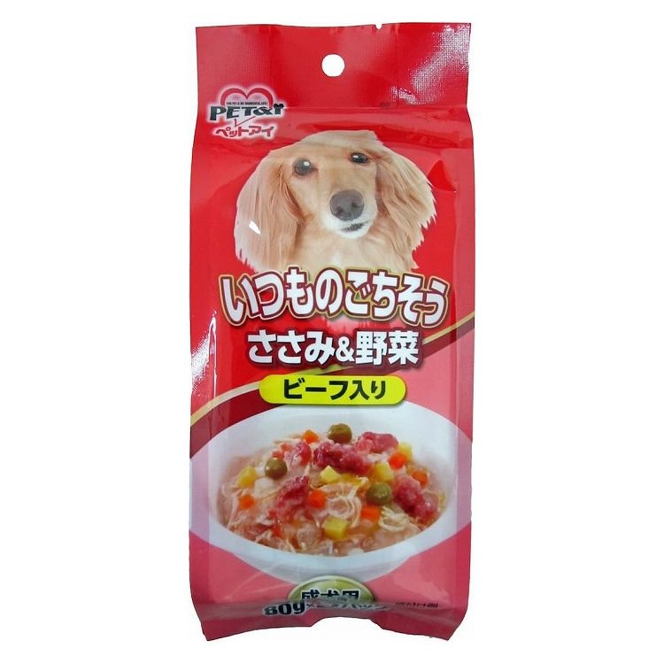 【商品説明】・鶏ささみに4種類の緑黄色野菜を加え 愛犬の大好きなビーフをトッピング。【商品詳細】ペットフード肉類（鶏ささみ、ビーフ）、野菜（にんじん、さつまいも、かぼちゃ、グリーンピース）、ゼラチン、増粘安定剤（グアーガム、カラギーナン、キ...