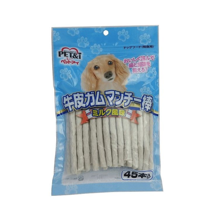 【商品説明】・おいしく噛んで歯と歯茎を鍛える!!・ミルクが大好きなワンちゃんに最適【商品詳細】ペットフード牛皮、ミルク香料別途パッケージに記載別途パッケージ45本（株）ペットアイ中国【送料について】北海道、沖縄、離島は送料を頂きます。
