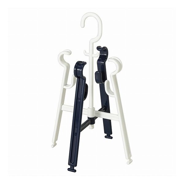 これ一つで2足分干せるシューズスタンド。1個で2足分干せる。折りたたんで収納可能。靴ひもやシューズブラシなどが掛けられるフック付き。サイズ（約）幅21×奥行21×高さ35cm収納時サイズ（約）幅21×奥行5×高さ35cmポリプロピレン樹脂重...