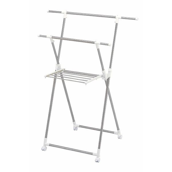 キャスター付きだから移動にとても便利。使わないときは折りたたんでスッキリ収納。サイズ:幅70~100×奥行58×高さ90~130cm本体/ステンレスパイプ・ABS・ステンレス巻スチールパイプ・ポリプロピレン・ポリエチレン中国製【送料について...