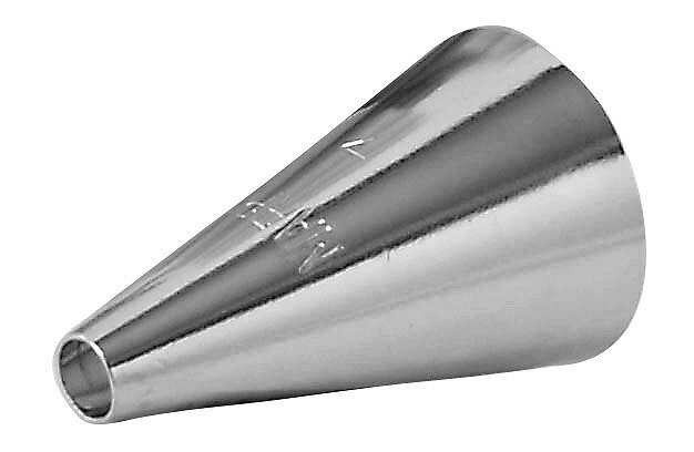 【商品詳細】用途：デコレーション口金種類：丸口先寸法：4mmサイズ（約）：外径18mm×高さ31mm真鋳（ニッケルメッキ仕上）【送料について】北海道、沖縄、離島は送料を頂きます。