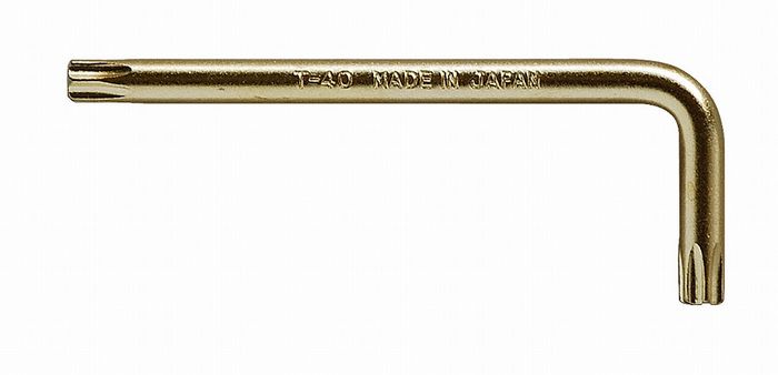 【商品詳細】■へクスローブ形状のL型レンチです。■イジリ止め付ネジ対応。■サイズ:T40■長辺の長さ:90mm■短辺の長さ:28mm■レンチ径:6.5mm【送料について】北海道、沖縄、離島は送料を頂きます。