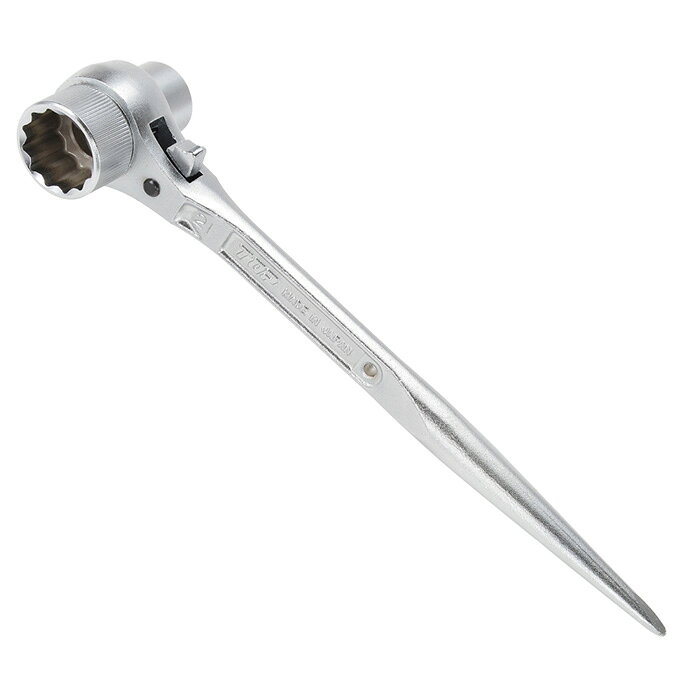 【商品詳細】全長　230mmの手のひらサイズシノ部ストレート形状でホゾ合わせがしやすいです。従来品より15％小さいコンパクトヘッドです。二重爪を採用し、12度と細かいラチェット駆動です。19mm側に早回し機能ローレット付です。セーフティコー...
