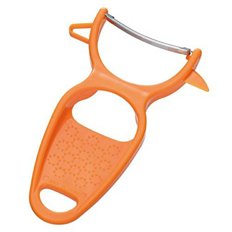 【商品詳細】用途：野菜の皮むき、薬味おろし用仕様1：カーブ刃で野菜の丸みに合わせ皮むき仕様2：薬味おろしも可能仕様3：オレンジ等の皮むき付仕様4：じゃがいも等の芽取り付仕様5：本体耐熱温度80度本体：ABS樹脂　刃部：ステンレス刃物鋼日本製...