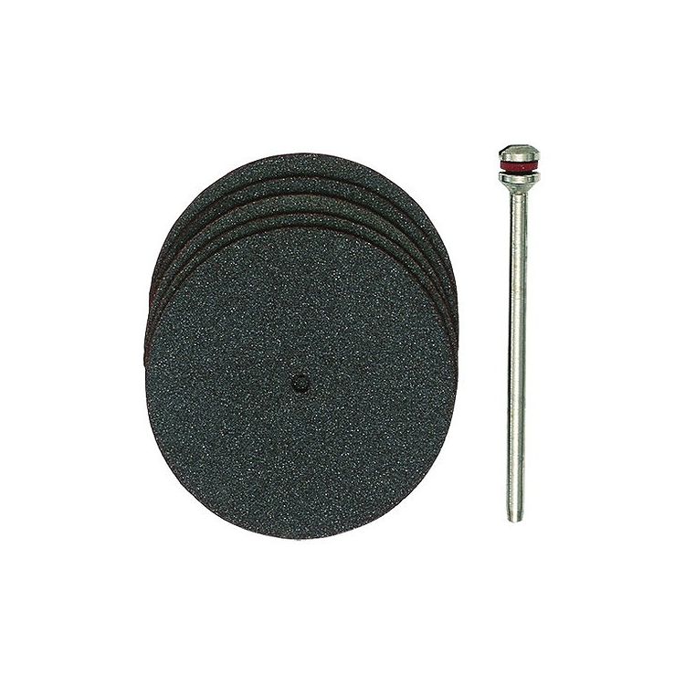 【商品特長】【材質】レジ砥石80番（シャフト1本付）【仕様】用途：鉄・アルミ・真鍮・F.R.Pの切断シャフト径：2.35mmサイズ：38mm入り数：5枚最適回転数：10000min-1回/分最高対応回転数：10000min-1回/分適合モデ...