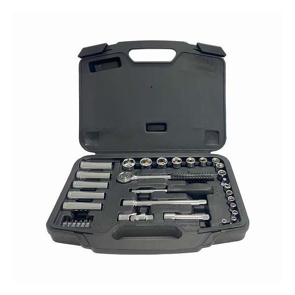 商品説明●炭素鋼、クロムバナジウム鋼、樹脂●ブラック/シルバー●用途：自動車・バイク・自転車などの整備や、機械や家具などの組み立てに●収納ケースのサイズ（約）：D71×W320×H250mm●重量（約）：2470g●セット内容1：（9.5m...