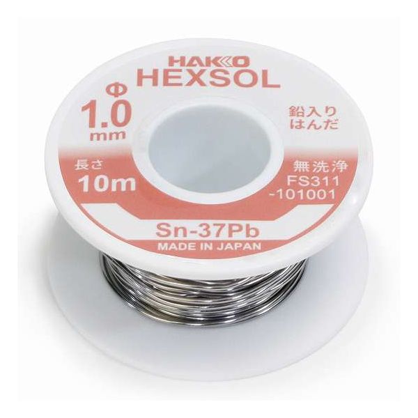 商品説明●スズ、鉛●シルバー●用途：クラフトや電子工作のほか、電気配線のはんだ付けに●サイズ（約）：φ1.0×10m●重量（約）：57g●組成：スズ63%、鉛37%●フラックスの有無：あり（ROM1）●融点：183℃スペック●クラフトや電子...