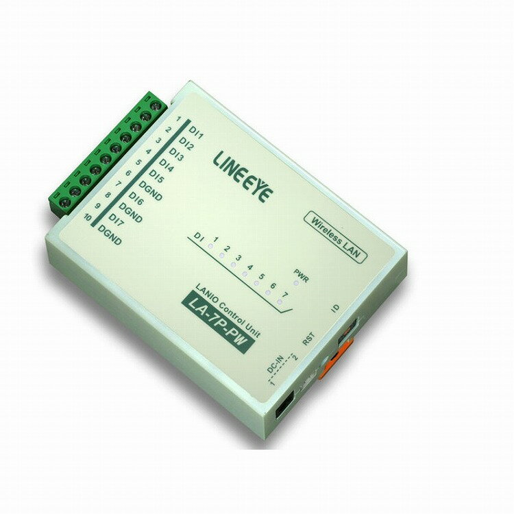 Wi-Fi経由で、ドライ接点入力7点を監視できるデジタルIOユニット。商品説明●IEEE 802.11 b/g/nの無線ネットワークに対応 ●パソコンと無線LAN接続して接点を遠隔監視 ●メールアラート機能 ●動作温度：-20〜55℃ ●オ...