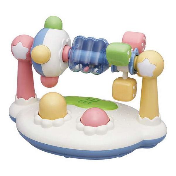 ●対象年齢：10ヶ月〜●単3乾電池3本使用(別売)●ST合格品赤ちゃんの大好きなクルクル遊び！ユニークな形のボード型おもちゃ。クルクル回したり、押したりするとゆかいな音がして星がピカピカ光ります。簡単な操作で音と光の反応が楽しめるおもちゃで...