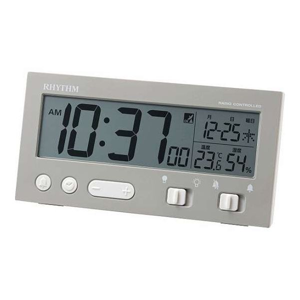 ●カレンダー表示(2099年12月31日まで表示可能)●温度表示(-9.9〜50℃)●湿度表示(20〜99％)●単3アルカリ乾電池2本使用(別売)癖のないシックなグレイッシュカラーが特徴の、夜間自動点灯つき電波デジタルめざまし時計です。癖の...