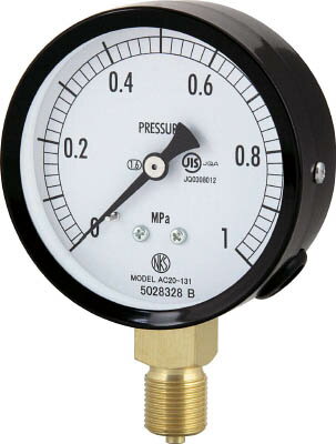 【商品詳細】●ブルドン管の弾性変形（動き）を指針に伝える構造の圧力計で、構造が簡単なため取り扱いが容易です。●JIS B 7505-1規格品です。●圧力レンジ(MPa):0.0〜10.00●最小目盛(MPa):0.200●精度:±1.6% ...