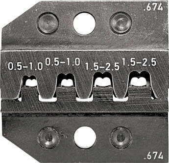【商品詳細】●圧着システムプライヤー（PEW12）用の圧着ダイスセットです。●全長(mm):65●適合機種:本体品番:624-000-3、R624-281-3-0、R624-369-3●圧着能力(mm[[の2乗]]):0.5-1.0、1.5...