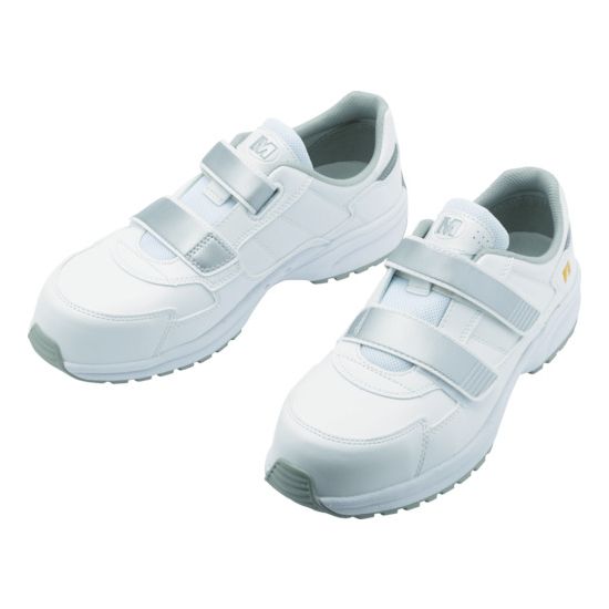 【商品詳細】●超軽量タイプです。●人体に溜まった静電気を靴底全体から逃がします。●寸法(cm)：25●足幅サイズ：EEE●電気抵抗値：1.0×10[[の5〜8乗]]Ω(23℃)●色：ホワイト●JSAA B種認定●耐圧迫性荷重：4.5±0.1...