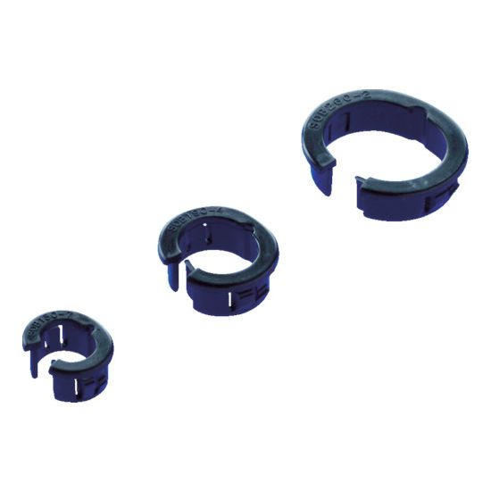 【商品詳細】●パネル板の穴に電線を通した後にワンタッチで固定でき保護も可能なブッシュです。●取付爪部を内側に押すだけで簡単に外せます。●ポリアミド樹脂（ナイロン66）製で、電気絶縁、耐摩耗性にも優れた商品です。●RoHS指令対応品です。●パ...