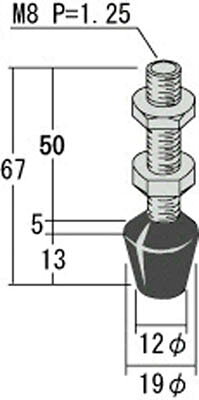 【メーカー型番】RBT-8【JANコード】4562127187430【ブランド】角田　【特徴】【用途】【仕様】●硬度:ショア70℃●ボルト径×首下:M8×50●質量(g):35●製造温度:170℃〜180℃●耐久温度:80℃(通常)●高温使...