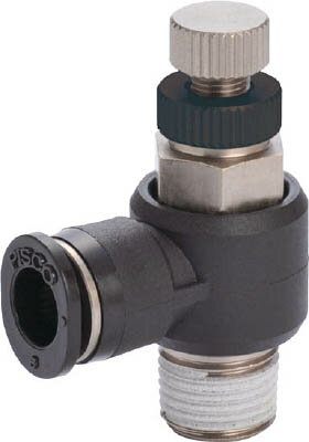 【メーカー型番】JSC4-01B【JANコード】【ブランド】ピスコ【特徴】●駆動機器の速度制御弁です。●取り付け後、金属本体と樹脂本体が回転しますので、チューブの取り出し角度が変えられます。●メーターイン制御（記号:B）は、継手側から入った...