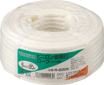 【メーカー型番】R-620K【JANコード】4989999192230【ブランド】TRUSCO 　【特徴】●耐候性、耐久性に優れ、漁業用、陸上用などの幅広い分野で使われています。●強度は3つ打に比べ30%程度低下しますが、しなやかで手触りが...