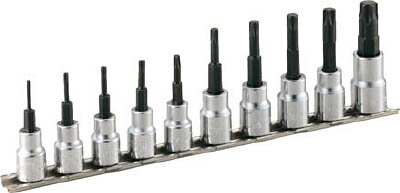 【メーカー型番】HTX310【JANコード】4953488148237【ブランド】TONE【特徴】●ソケットをホルダーに組み込んだ使いやすいセットです。【用途】●T型トルクスねじの締付け、緩め作業用。【仕様】●差込角(mm):9.5●セット...