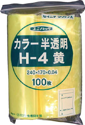 【メーカー型番】H-4-CY【JANコード】4909767112864【ブランド】セイニチ【特徴】●スタンダードなフィルム厚0.04mmのチャック付ポリエチレン袋です。【用途】●部品等の保管、管理。【仕様】●色:半透明イエロー●縦(mm):...