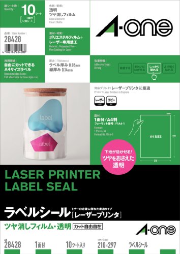 メーカー：エーワン品番：28428JANコード：4906186284288◆レーザープリンタでの印字適性に優れたラベルです。◆落ち着いた質感で下地になじむ透明ツヤ消しフィルムタイプ。◆特殊加工でトナー定着がいい！　カラーレーザープリンタでも...