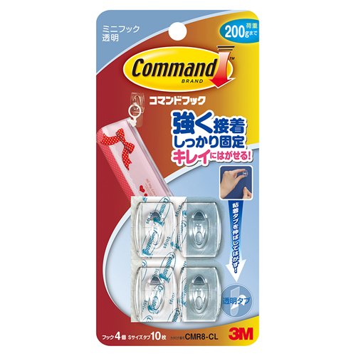 【商品詳細】カラー：クリア本体サイズ（約）：幅22×奥12×高26mm入り数：（フック）4個、（タブ）10枚入り強く接着、しっかり固定、キレイにはがせる「コマンド製品」に景観を損ねず貼る場所を選ばない、透明タイプが新登場！・フック・タブとも...