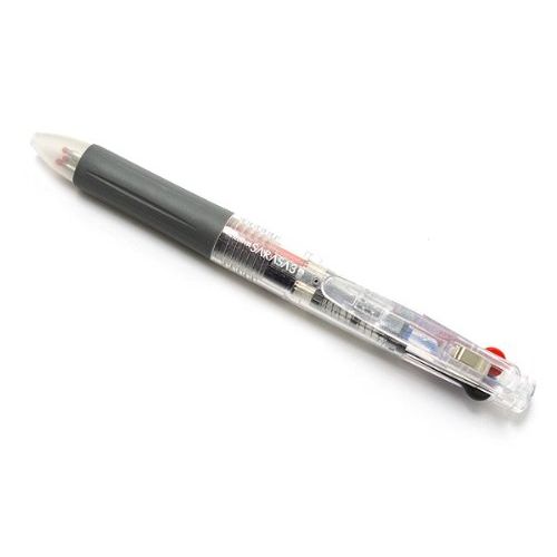 【商品詳細】カラー：[本体]透明[インク色]黒・青・赤重量・容量（約）：16.9g1本で黒・青・赤の3色が使える便利な多色ボールペン。ノック式で切り替えスムーズ。【特長】・顔料インクのため耐水性、耐光性に優れており、公式文書にも使用できます...