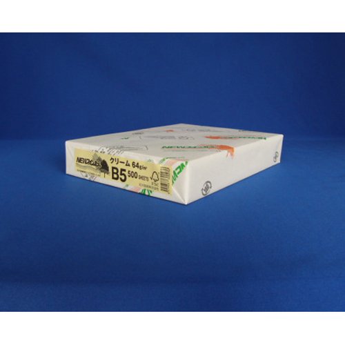 【商品型番】　NEWファインカラーB5クリーム　【商品説明】　●本体色(軸色)：クリーム ●規格：B5判●坪量：64g／m2●四六判換算：55kg●紙厚：0．09mm