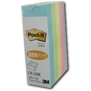 【商品型番】　CP-13SE　【商品説明】　複数の色が積層されたタイプの付箋です。パステルカラー/5色ちょっとした伝言メモにも便利です・450枚。本体サイズ：横25×縦75×厚45（mm）サイズ：縦=75mm　横=25mm　厚さ=45mm。...