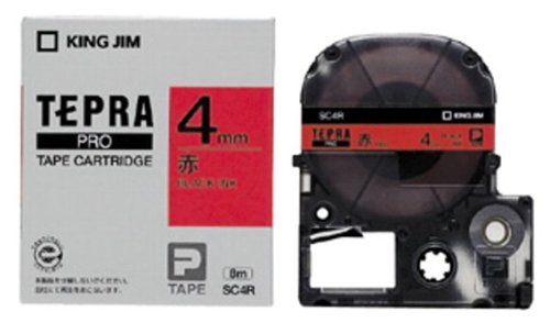 【商品型番】　SC4R　【商品説明】　◆テプラPRO・カラーラベル 赤/黒文字■仕　様　■長さ：8mカラーラベル 赤/黒文字テープ幅：4mm