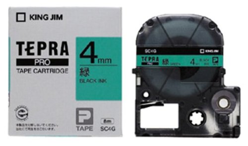 【商品型番】　SC4G　【商品説明】　◆テプラPRO・カラーラベル 緑/黒文字■仕　様　■長さ：8mカラーラベル 緑/黒文字テープ幅：4mm