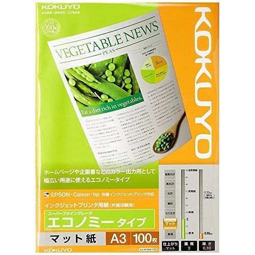 コクヨ インクジェットプリンタヨウシ KJ-M18A3-100JANコード：4901480253862【用紙寸法】 420×297mm【サイズ】 A3 【枚数】 100枚【紙厚(坪量・厚み)】 86g:m2・0.10mm企画書の出力やプレゼ...
