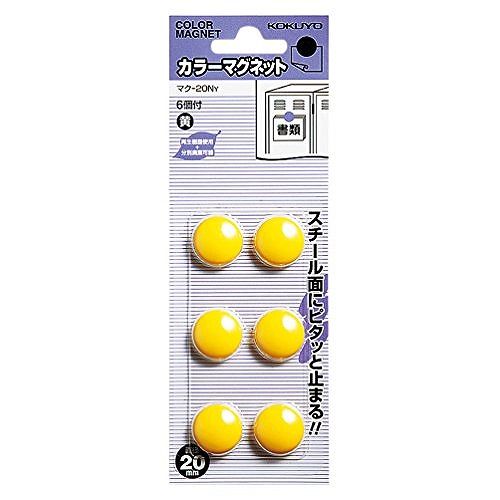 コクヨ カラーマグネット マク-20YJANコード：4901480418650種類:φ20外寸法(A・B・C・D):20・12・3.5・5.5入り数:6個スチール板にピタッと止まる、コクヨの定番マグネット。●寸法:直径20mm●カラー:黄●...