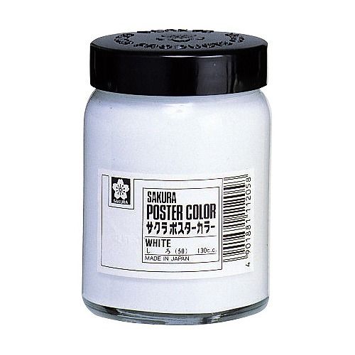 サクラ ポスターカラー130ML 白 PW130ML-50JANコード：4901881112058【特長1】色彩教育をテーマに開発された優れた発色【特長2】被覆力が強い:粒子が細かい:大きな面でもムラなく塗れる【サイズ】Φ54×80mm【容...