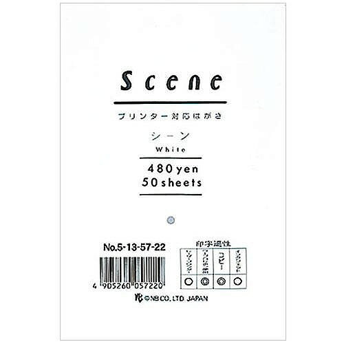 エヌビー プリンタ対応はがき ホワイト 5135722JANコード：4905260057220内容:無罫・50枚入印字適正:インクジェット○ レーザー○ コピー◎郵便枠:あり【送料について】北海道、沖縄、離島は送料を頂きます。