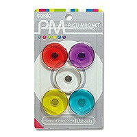 ソニック プッシュマグネット イロコミ MG-796JANコード：497011603168630×30×6.5mm材質:PMMA5個入概要小さくても超強力！直径30mm色赤、黄、水、紫、透明保持枚数A4普通紙約10枚材質PMMA重量4.4g...