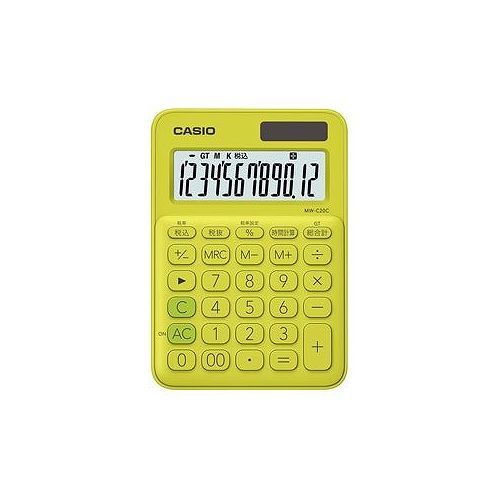 カシオ電卓12桁（ライムグリーン）CASIOカラフル電卓ミニジャストタイプMW-C20C-YGJANコード：4549526603457桁数:12桁メモリー:2電源種類:TWOWAYPOWER(LR1130)電池数:1電池寿命:約3年◆税計算...