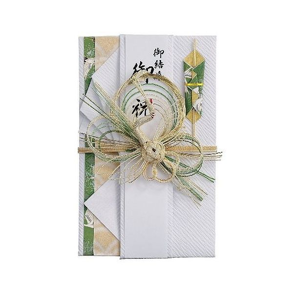 マルアイ 祝儀袋 新金封 とわ 鶴 緑 キ-659G 1枚 JANコード：4902850326643縁起物の象徴「鶴」の水引飾りに、上品な檀紙と友禅紙をあわせることで豪華さと清楚さを兼ねそなえた金封。【用途】婚礼・御祝事全般 【金額の目安】...