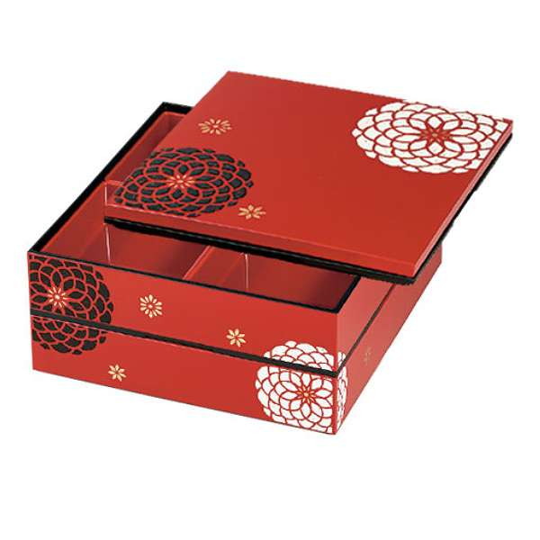 【商品説明】大きな花の模様が美しく、高級感のある見た目がいつもの料理をまるで高級料亭の一品のように演出してくれる重箱です。一色ずつ丁寧に重ね塗りを繰り返して作られています。ホームパーティーやピクニックなどでオードブルを盛り付けるのに最適です...