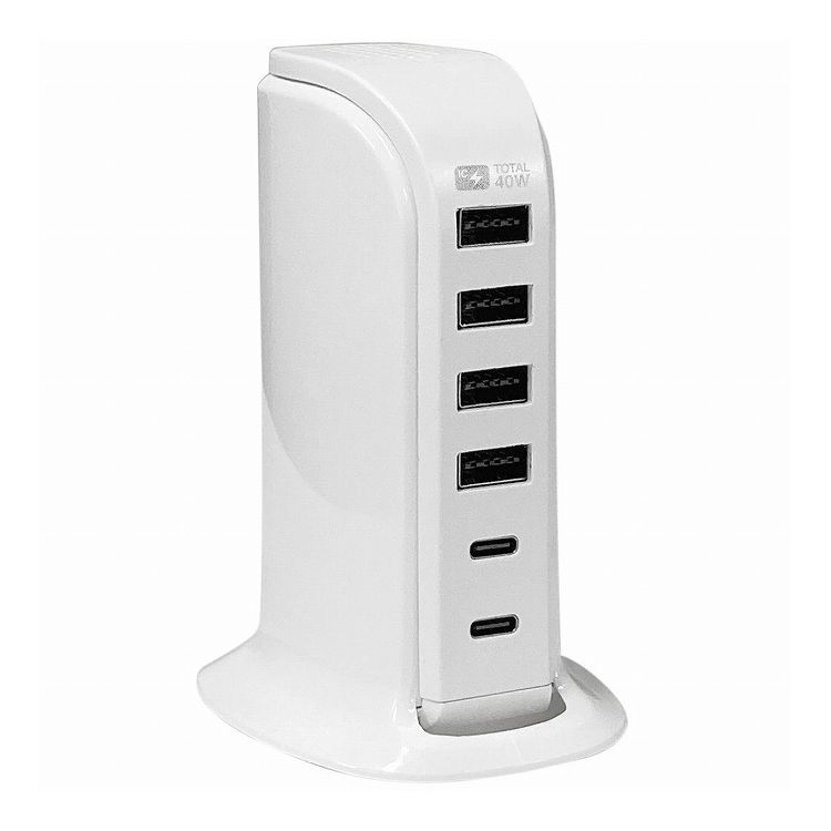 【商品説明】Type-C2ポート/リバーシブルUSB-A4ポート　AC充電器　最大40W製品サイズW66×H110×D78mm製品重量249(g)【送料について】北海道、沖縄、離島は送料を頂きます。
